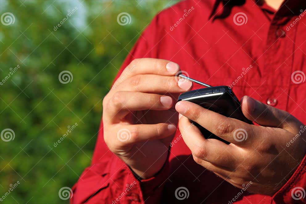 Man with pda outdoor stock photo. Image of smart, stylus - 11411318