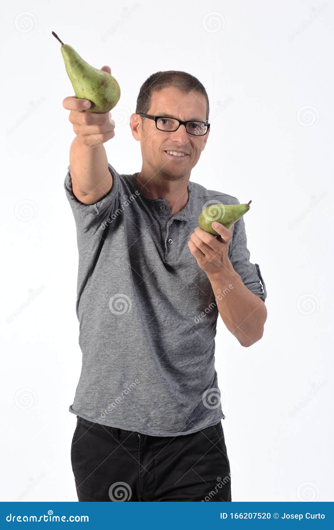 Man with Pear on White Background Stock Photo - Image of caucasian ...
