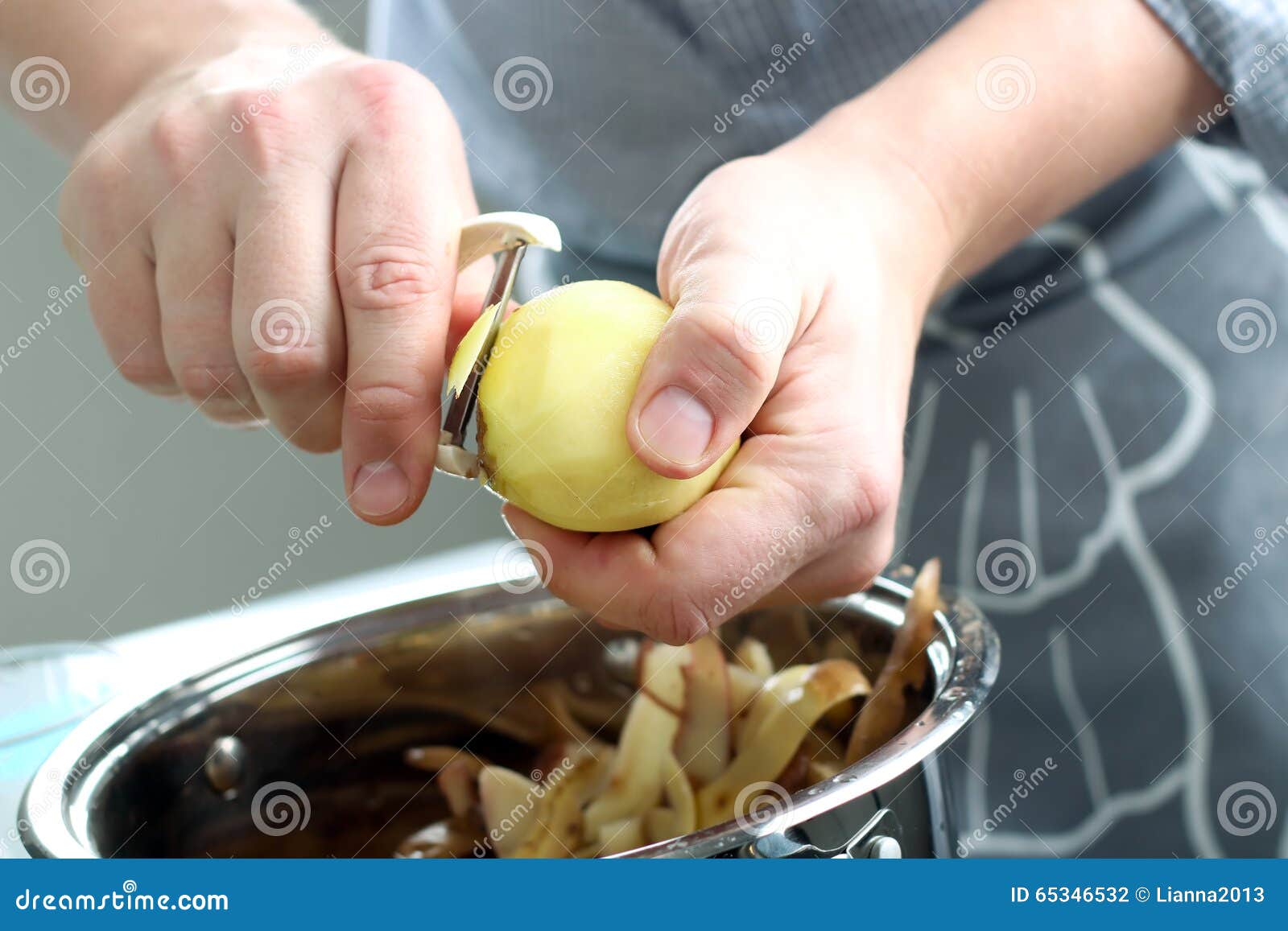Man Peeling Potatoes. Kitchen Working Stock Photo - Image of occupation ...