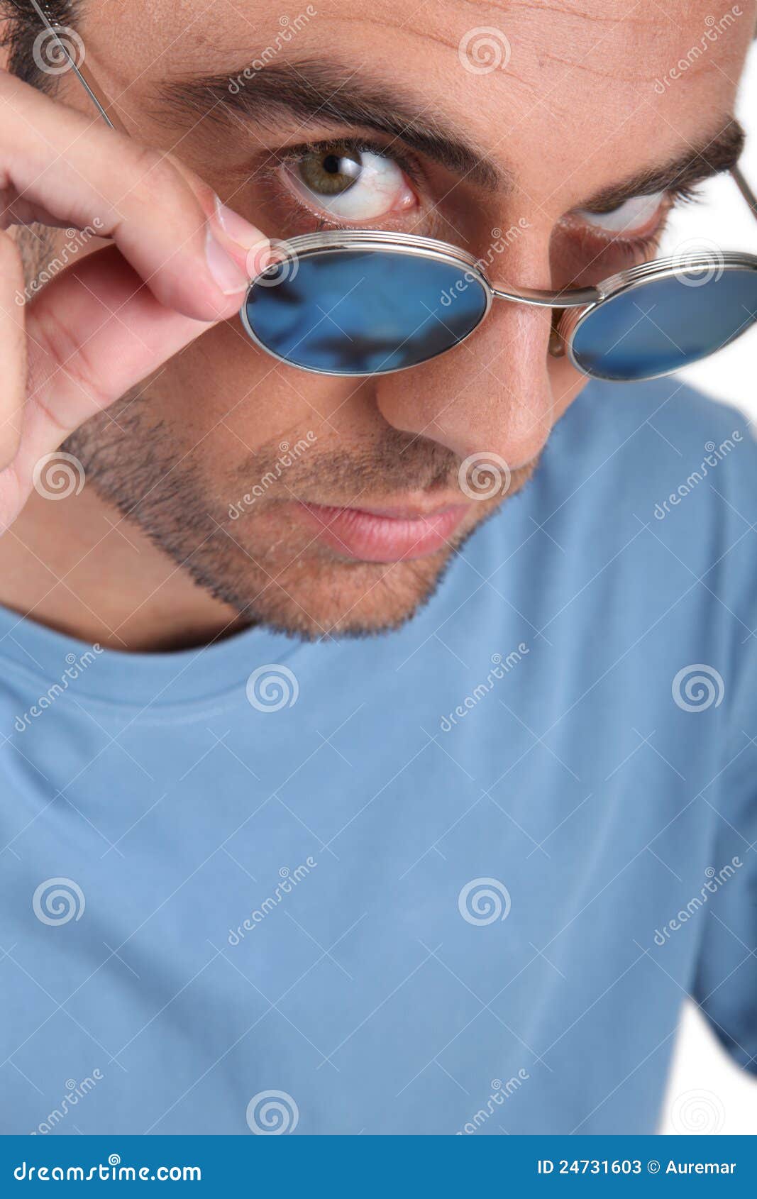 Man Peering Over His Sunglasses Stock Image - Image of frames, fingers ...