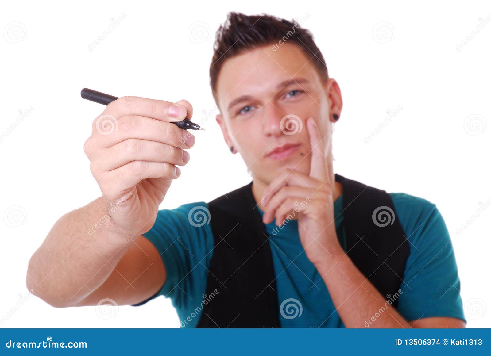 Man with pen stock photo. Image of isolated, brainstorming - 13506374