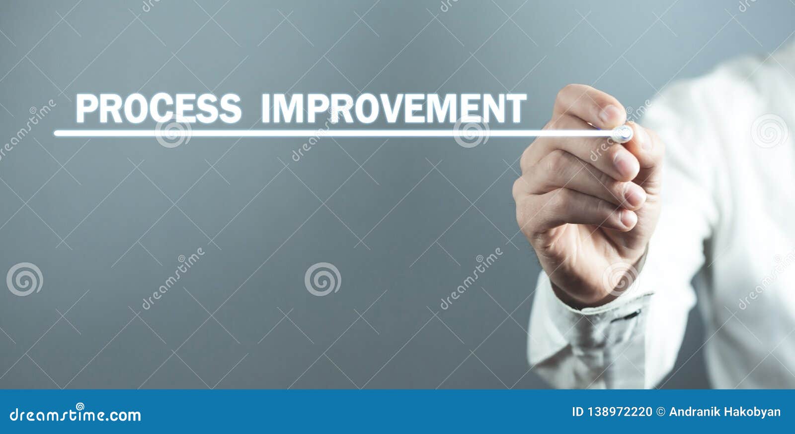 Man with Pen Write Process Improvement Text in Screen Stock Photo ...