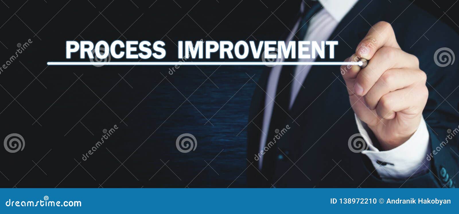 Man with Pen Write Process Improvement Text in Screen Stock Photo ...