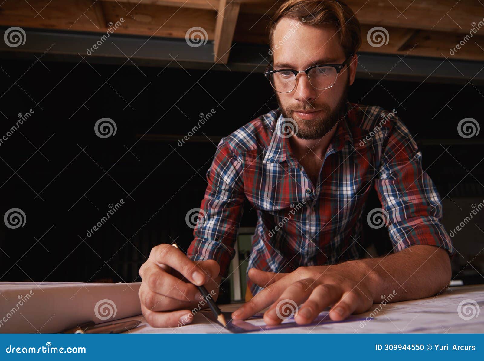 Man, Pencil and Architect Drawing Blueprint, Construction and Civil ...