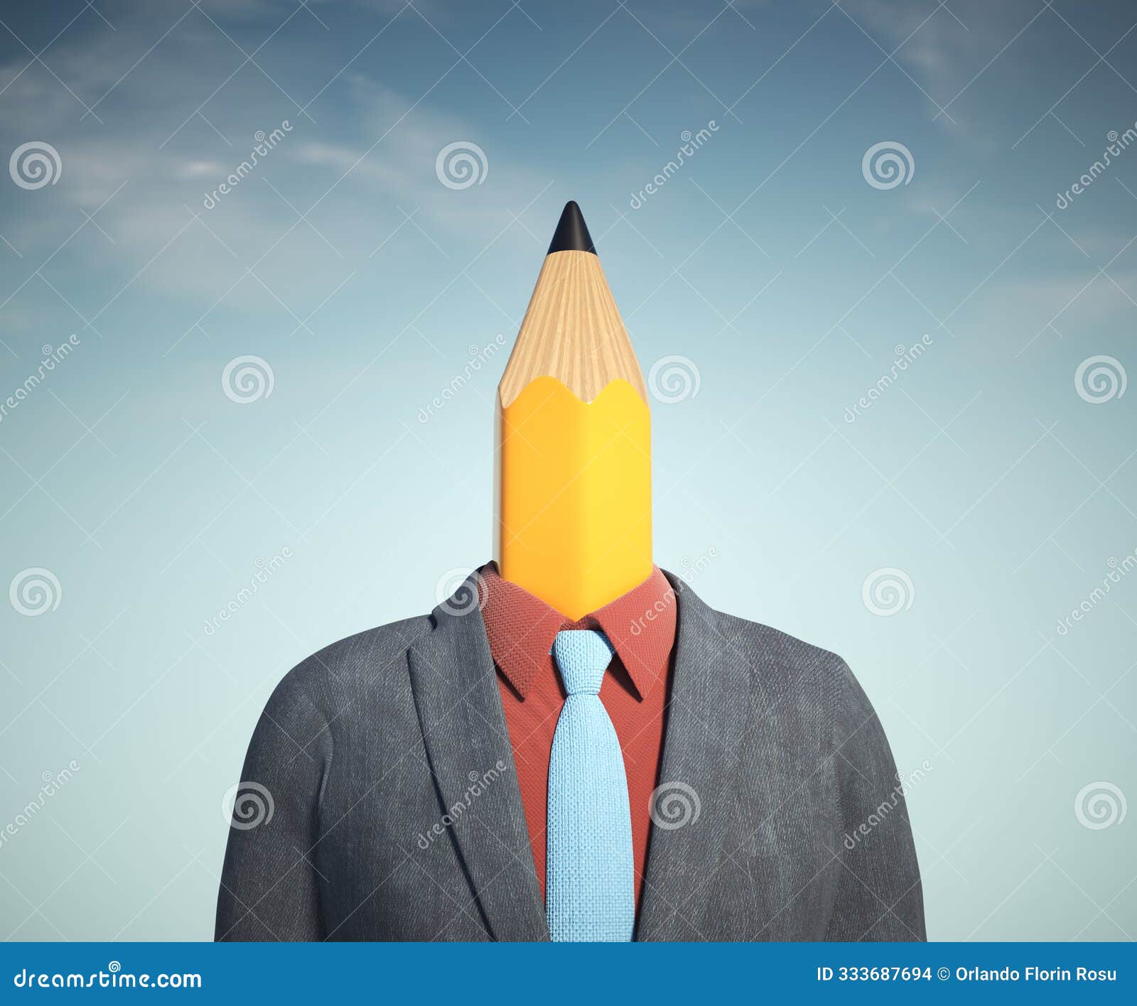 Man with Pencil instead of Head Stock Illustration - Illustration of ...