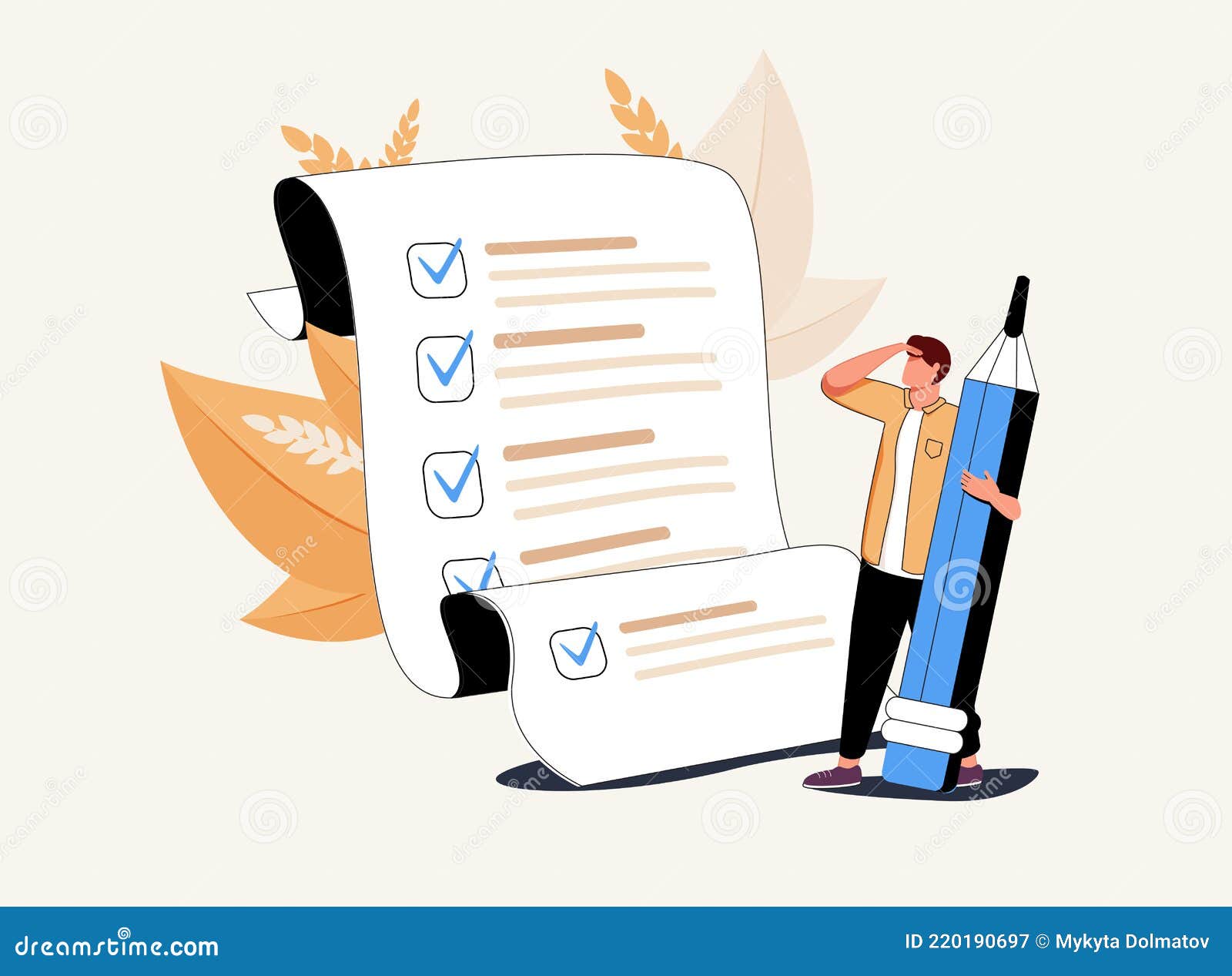 Man with Pencil Marking Completed Tasks on To-do List. Concept of Time ...