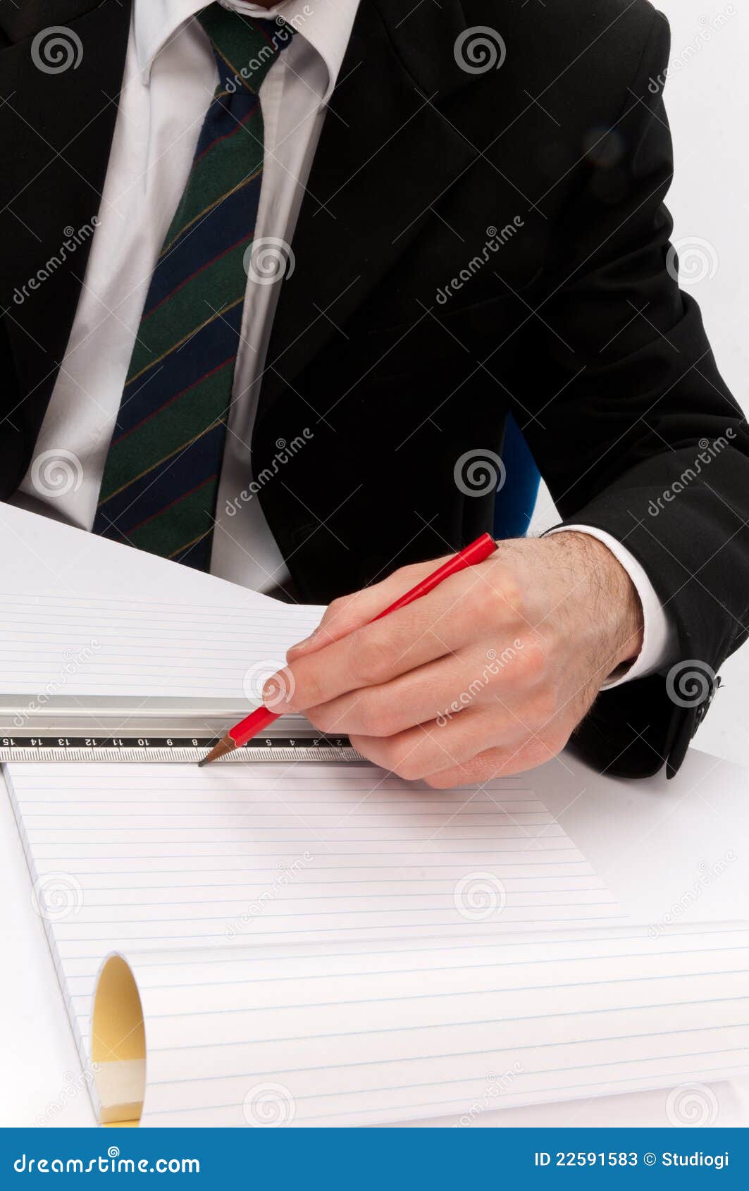 Man with pencil and ruler stock image. Image of office - 22591583
