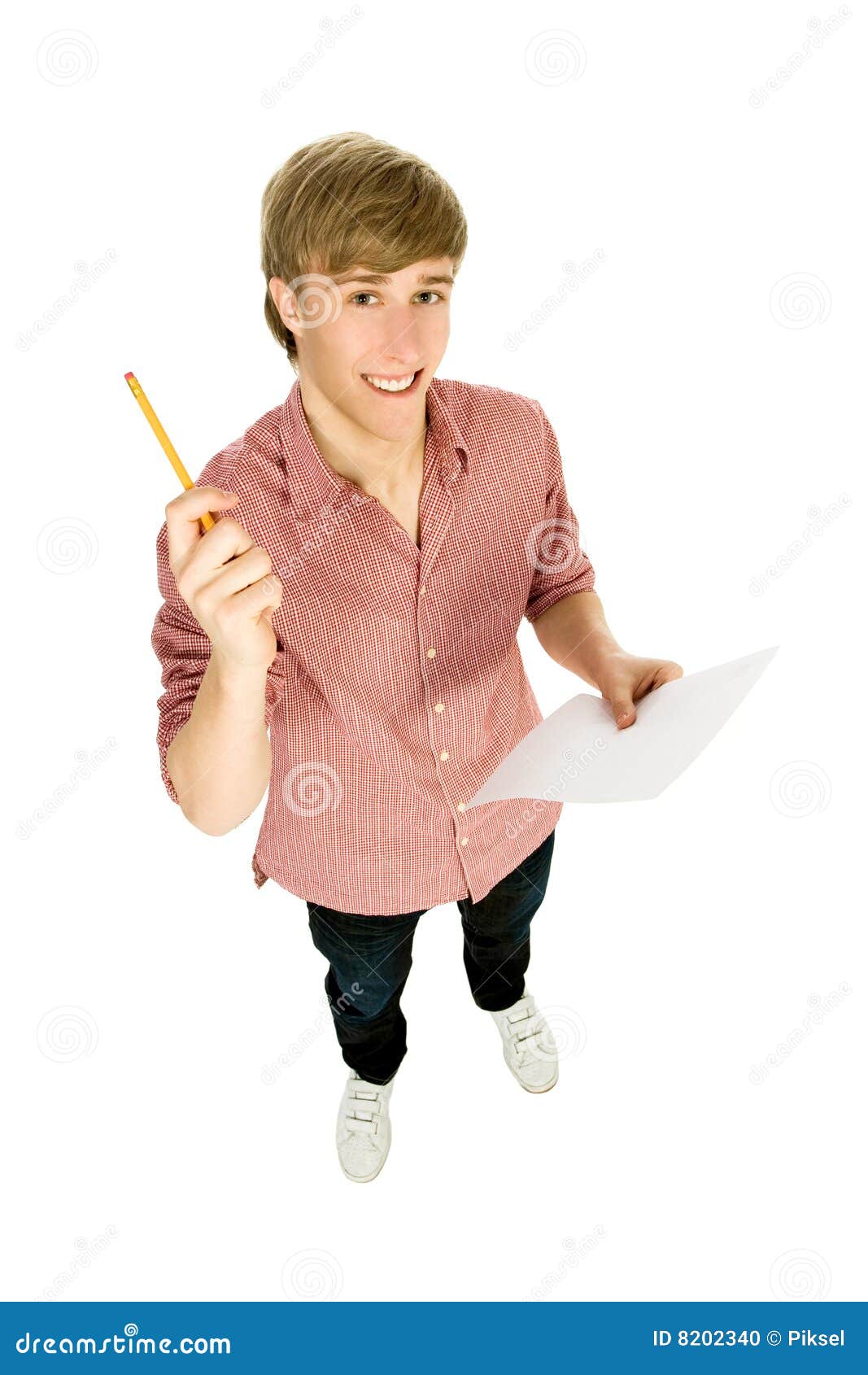 Man with Pencil and Sheet of Paper Stock Photo - Image of teenager ...