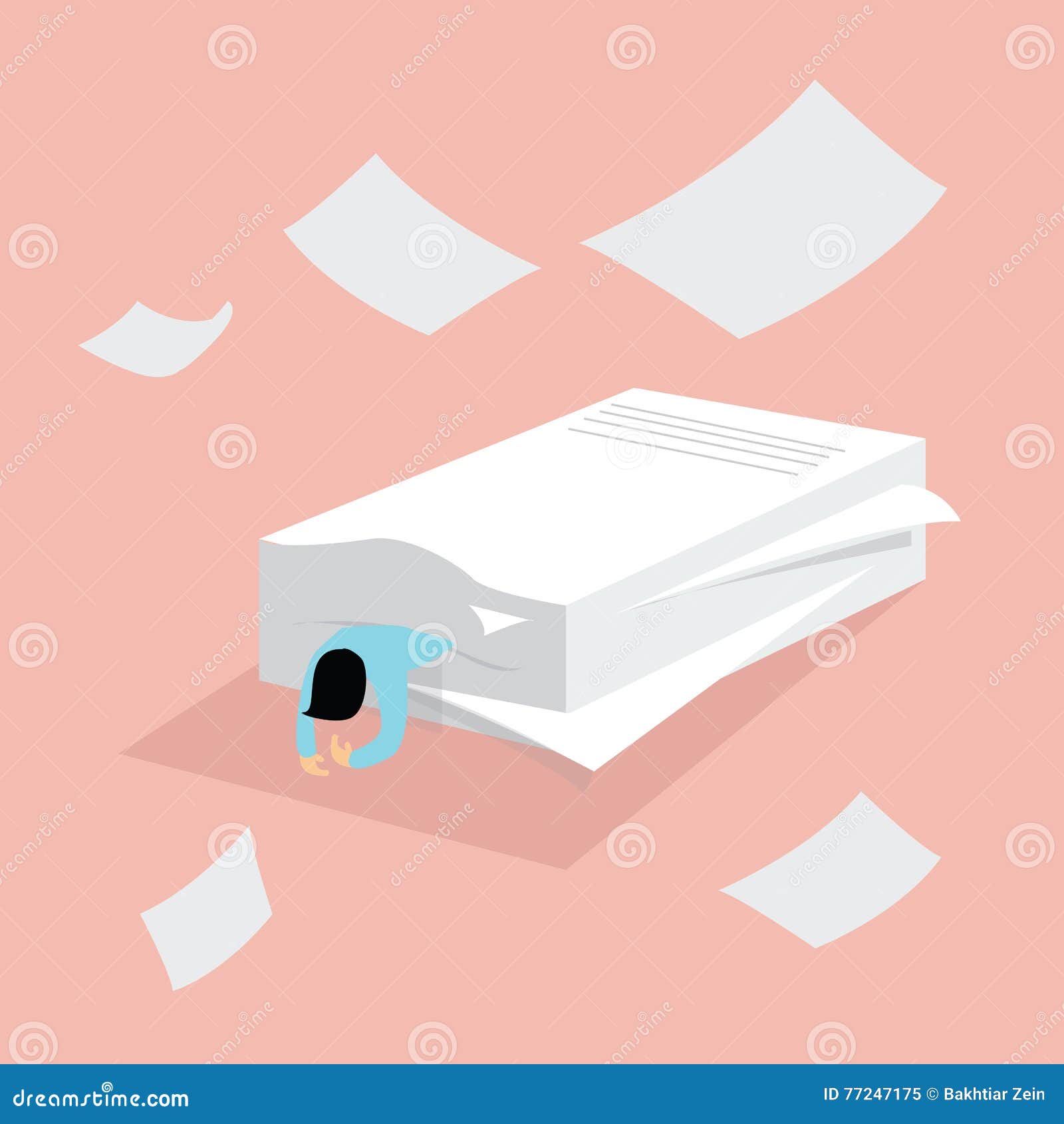 Man People Hard Work Tired between Pile of Paper Overwork Exhausted ...