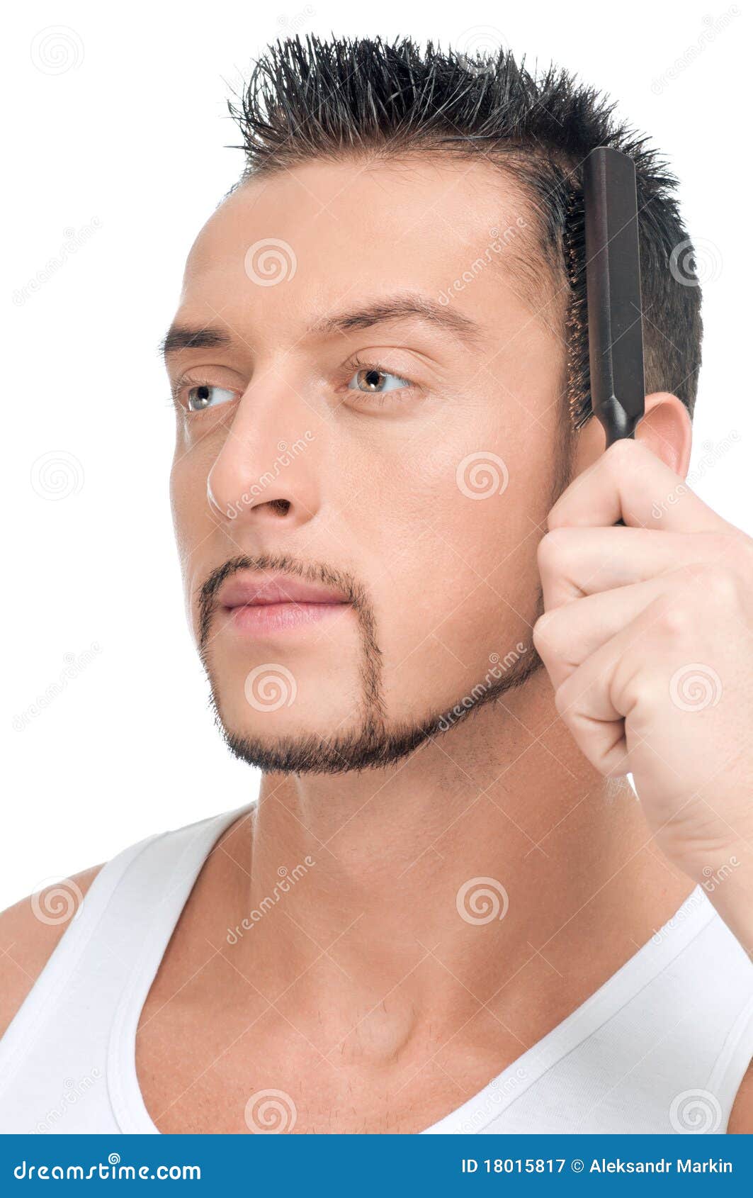 Man with Perfect Hair Using Comb Brush Stock Image - Image of fashion ...