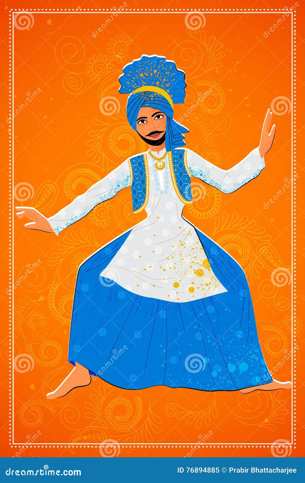 Man Performing Bhangra Folk Dance of Punjab, India Stock Vector ...