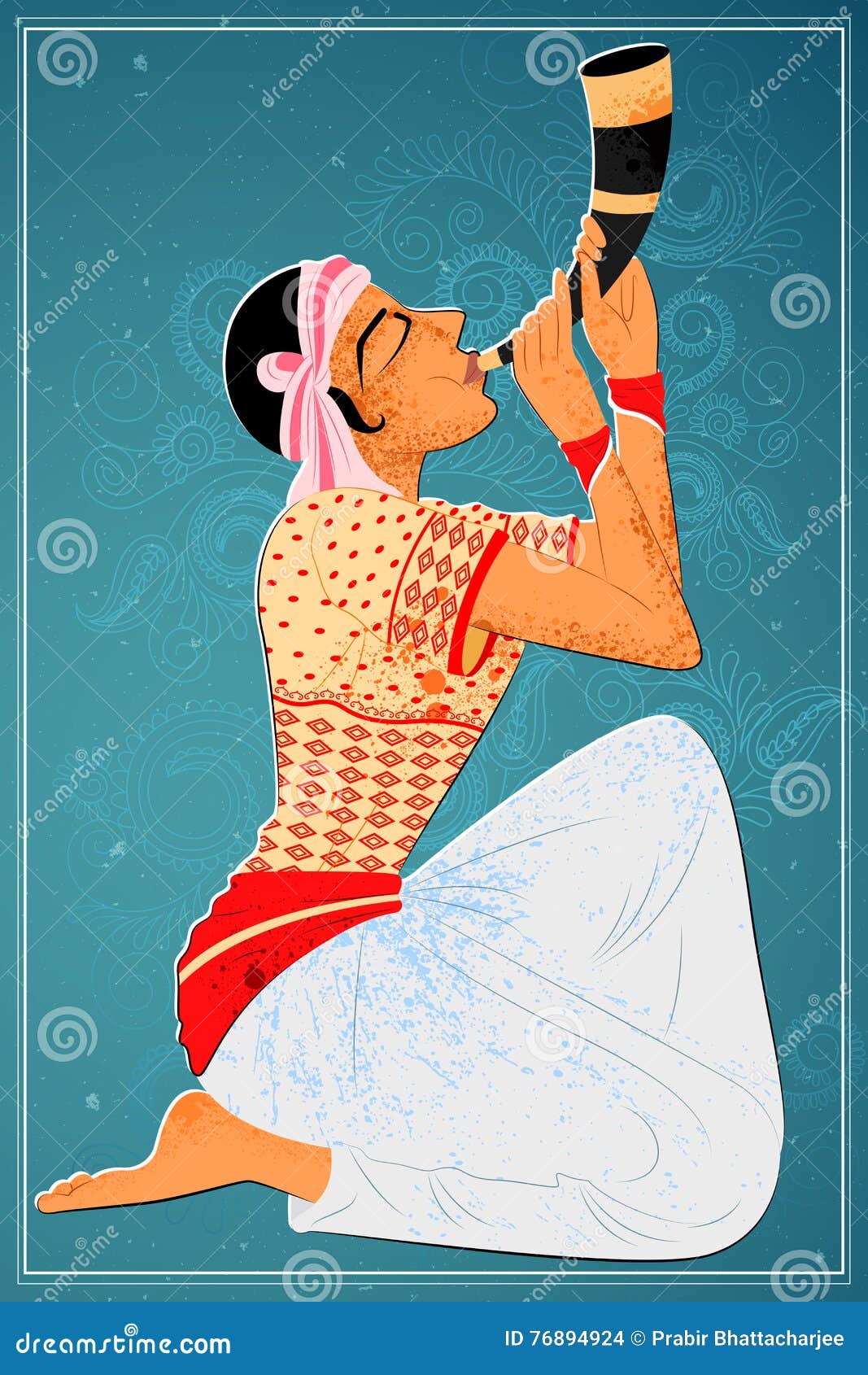 Man Performing Bihu Folk Dance of Assam, India Stock Illustration ...