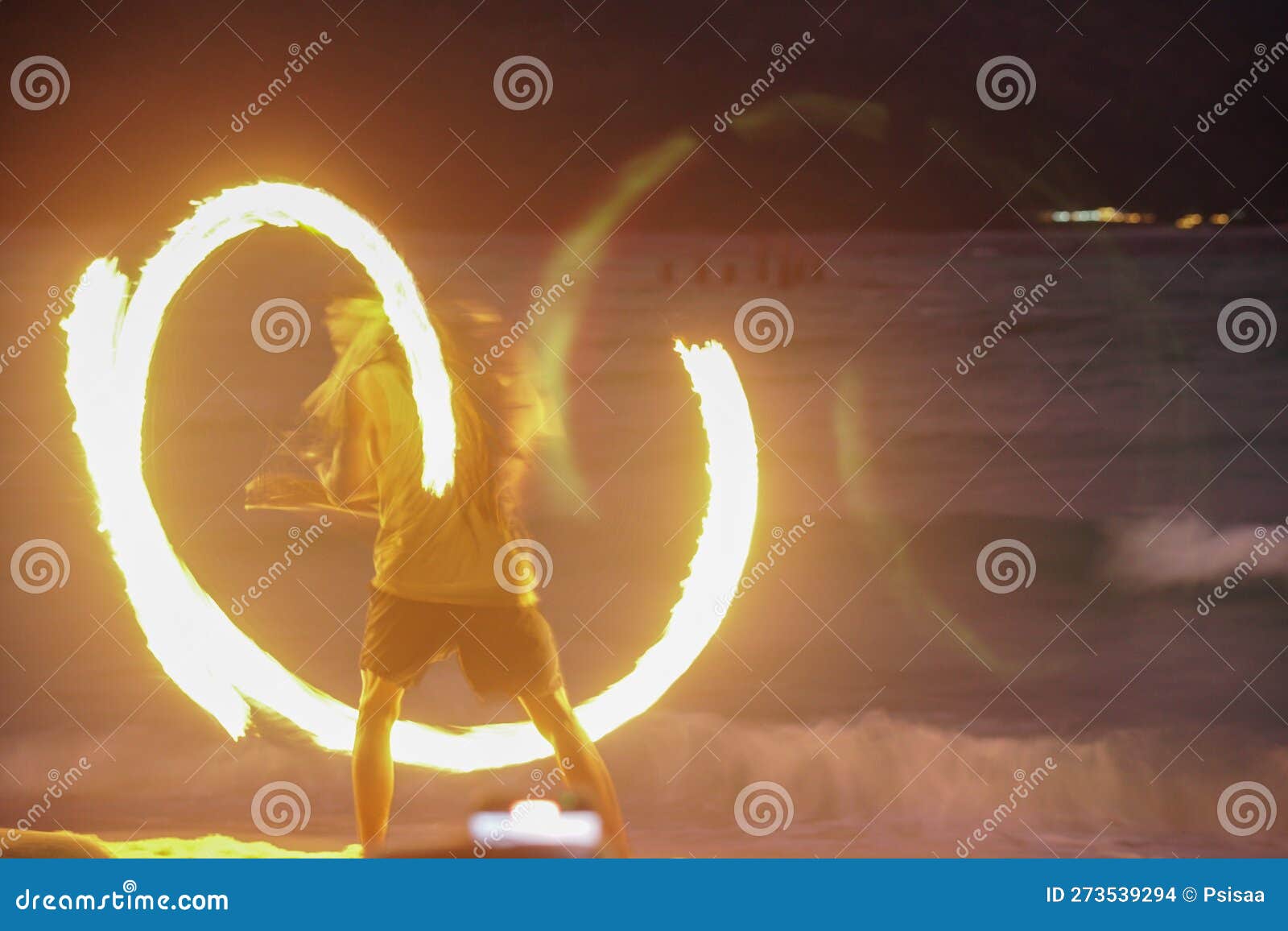 Man Performing Fire Show Dancing with Flame at Night Stock Photo ...