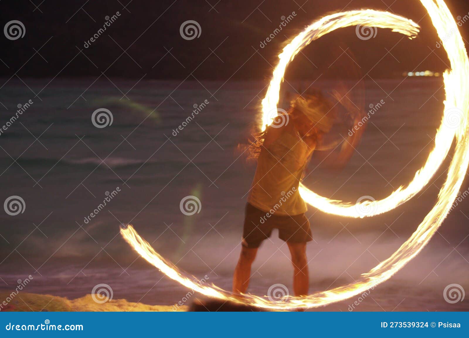 Man Performing Fire Show Dancing with Flame at Night Stock Photo ...