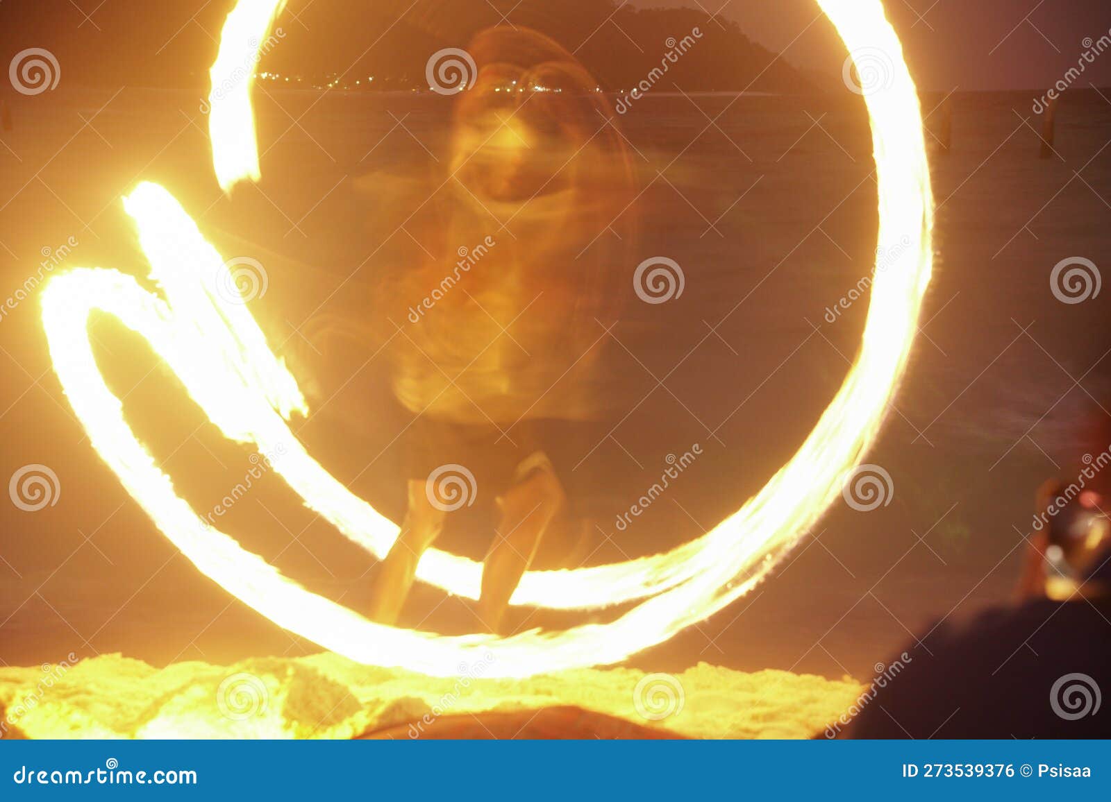 Man Performing Fire Show Dancing with Flame at Night Stock Photo ...