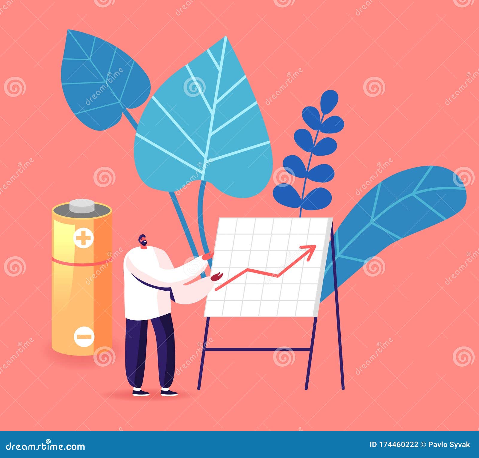 Man Performing Growing Arrow Chart With Statistics Information Of Using ...