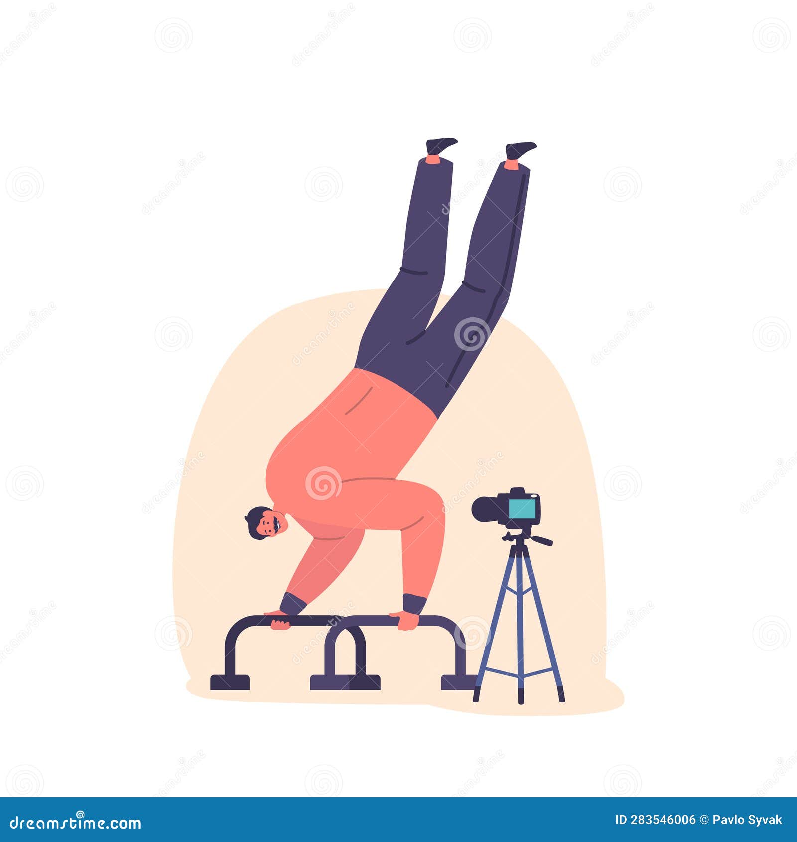Calisthenics Sportsman Cartoon Character Hanging On Horizontal Bar ...