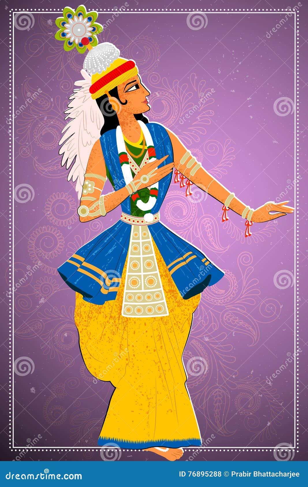 Man Performing Manipuram Classical Dance of Manipur, India Stock Vector ...
