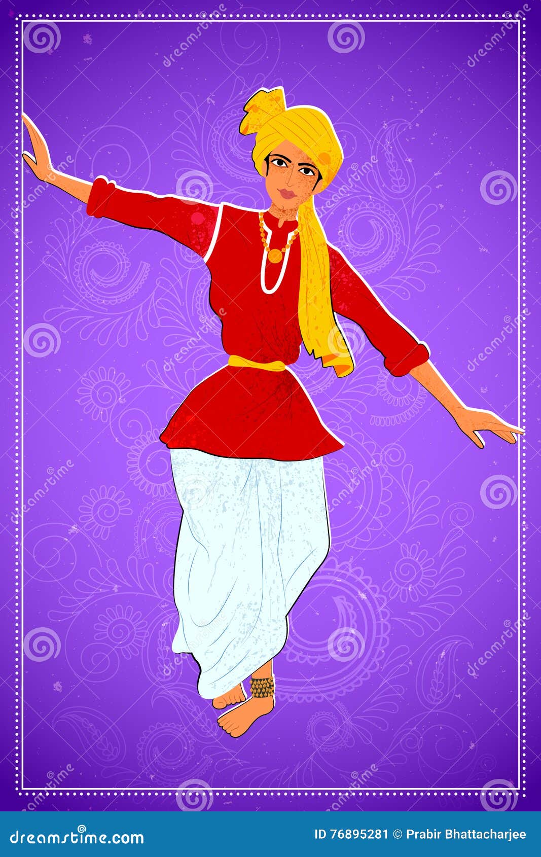 Man Performing Phag Folk Dance of Haryana, India Stock Illustration ...