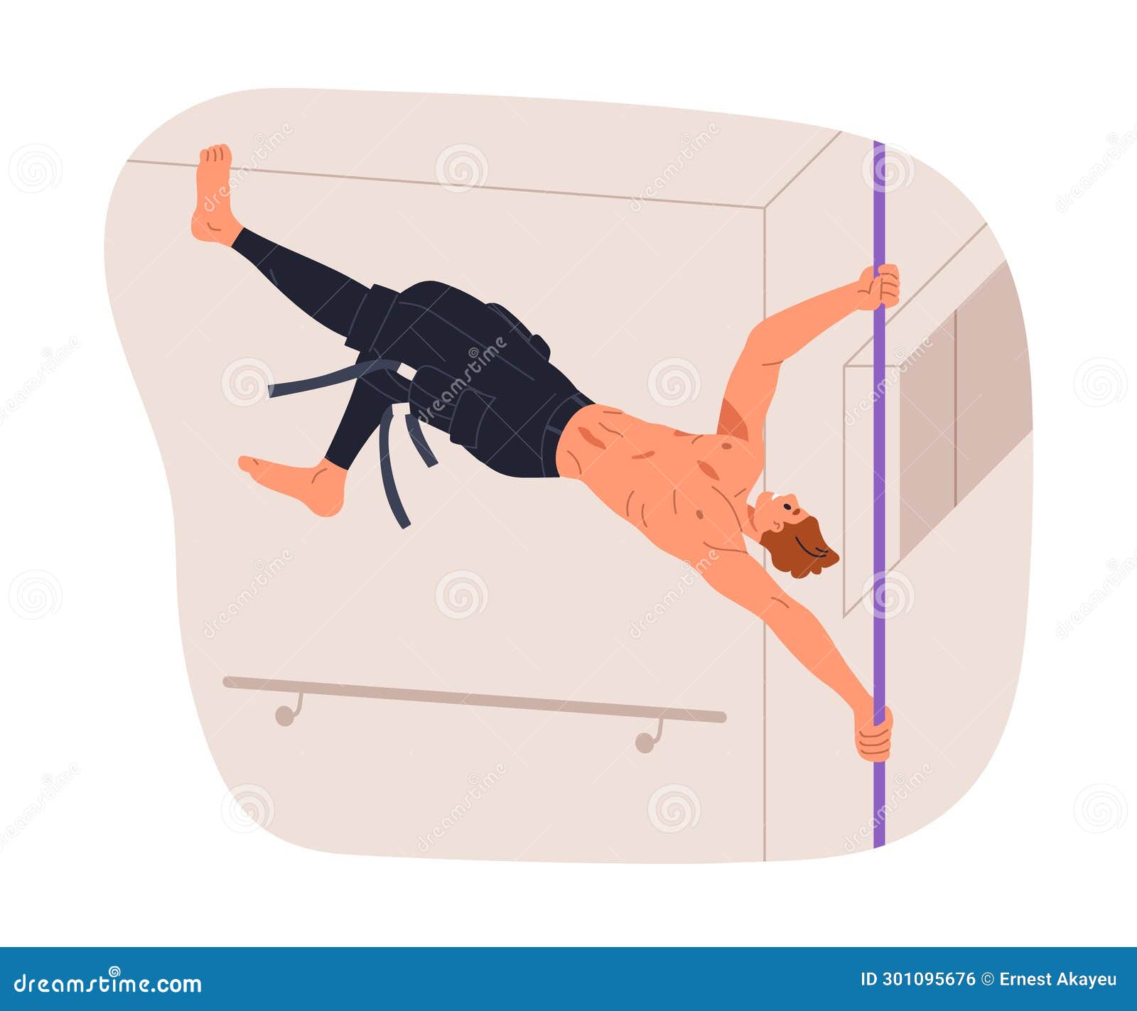 Man Performing Pole Dance. Air Walk, Advanced Poledance Move, Pose ...