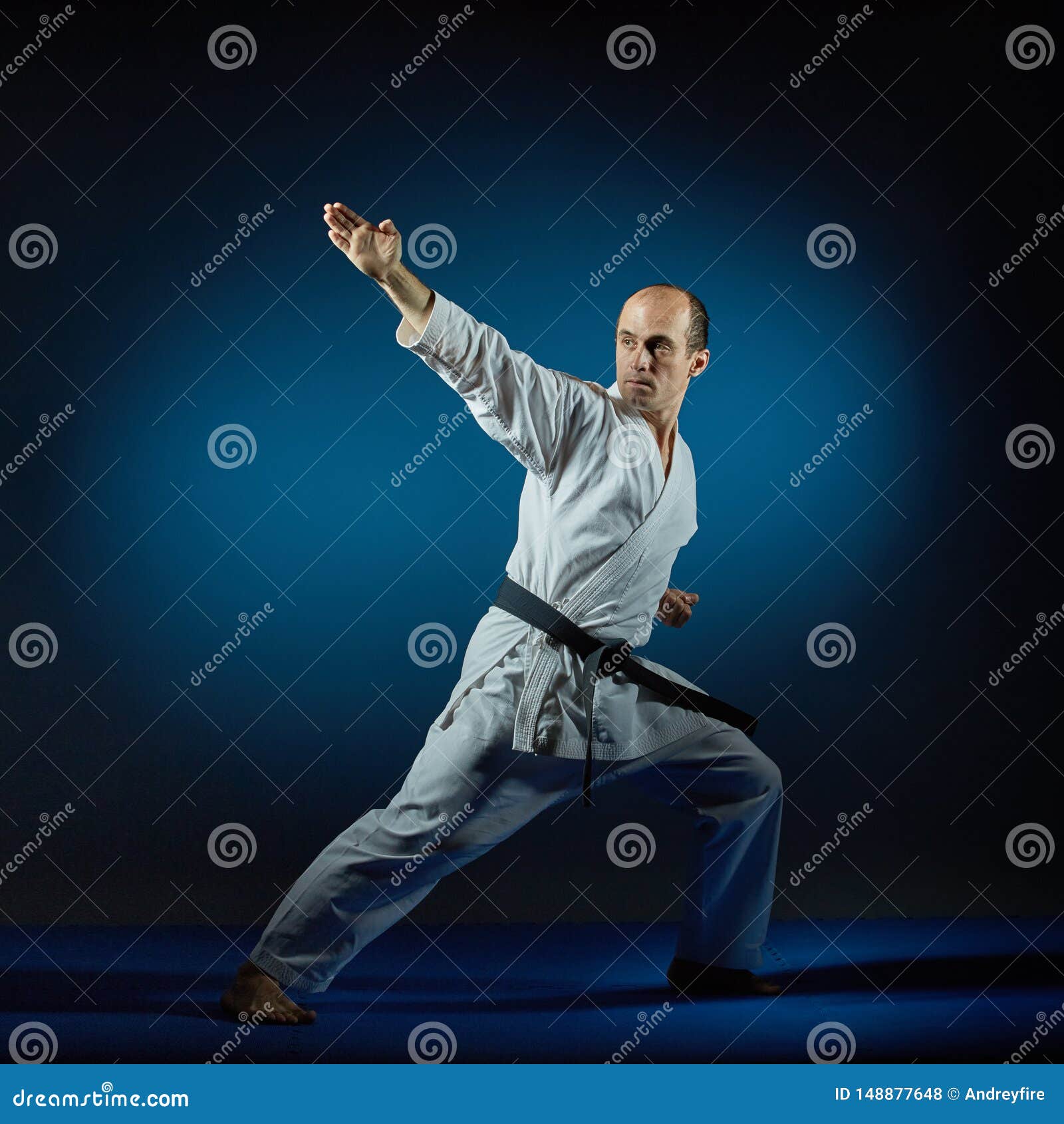 Active Man Performs Formal Karate Exercises Stock Photo - Image of ...