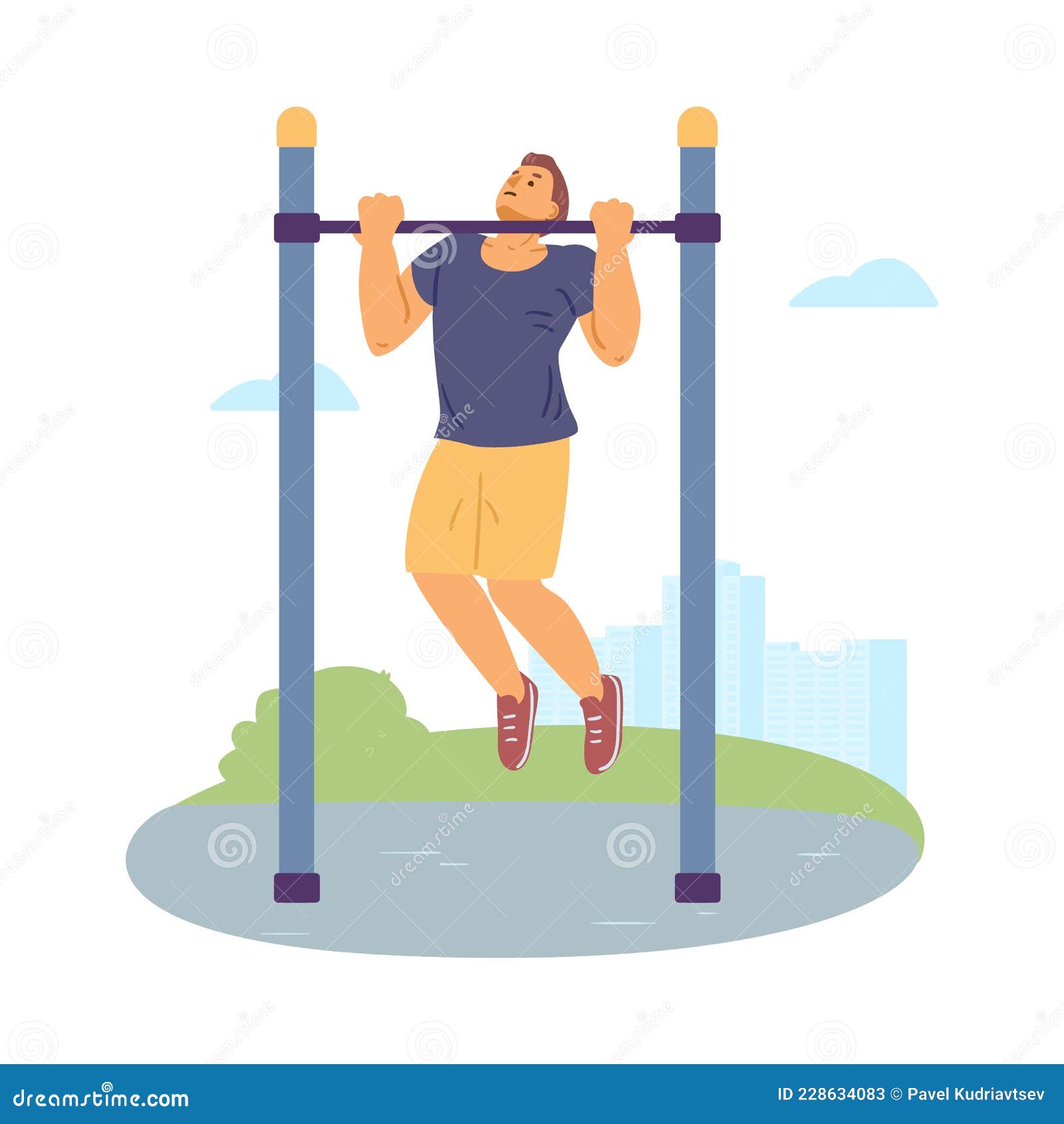Man Performs Pull-ups on Horizontal Bar, Flat Vector Illustration ...