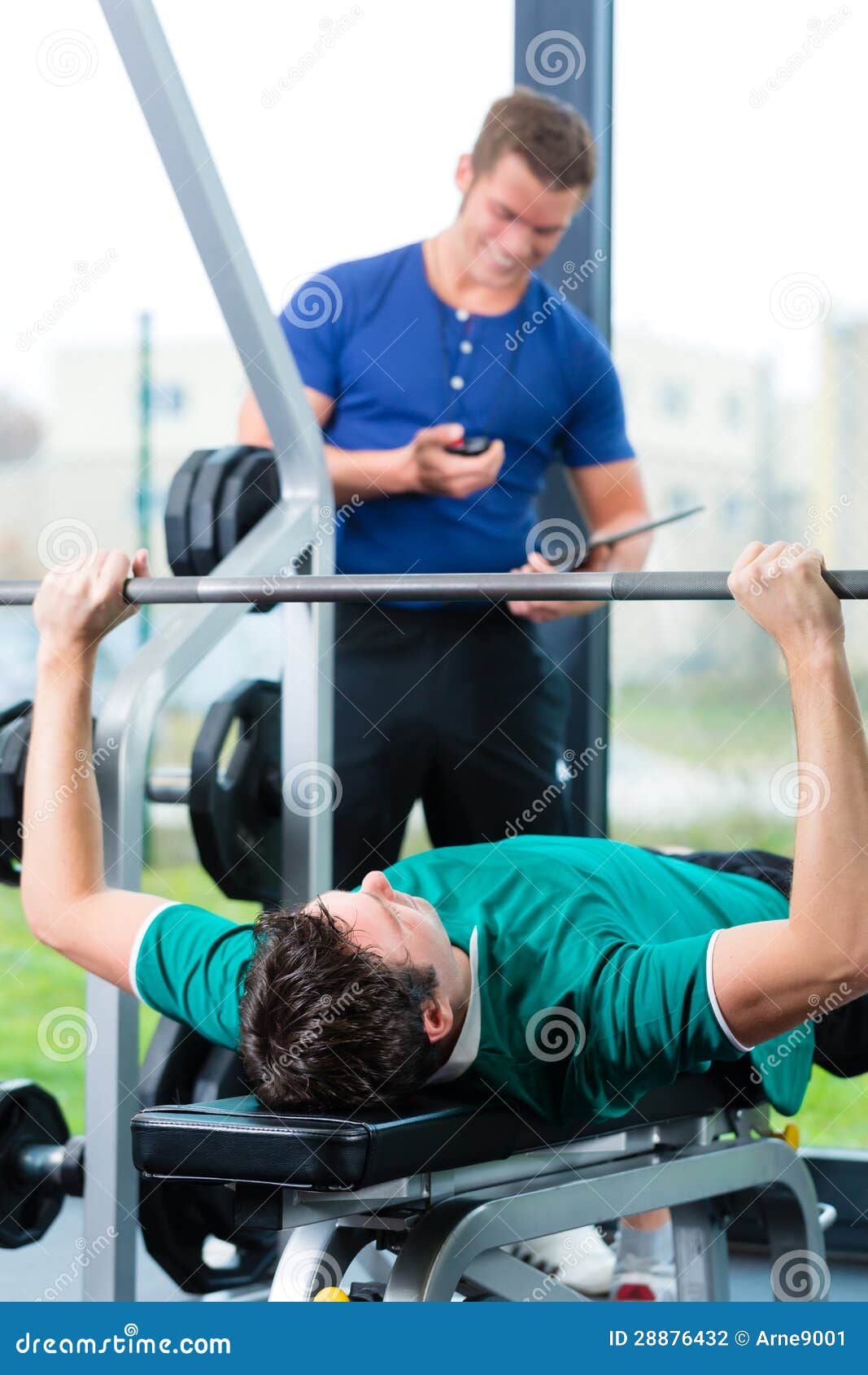 Man and Personal Trainer in Gym Stock Photo - Image of body, person ...