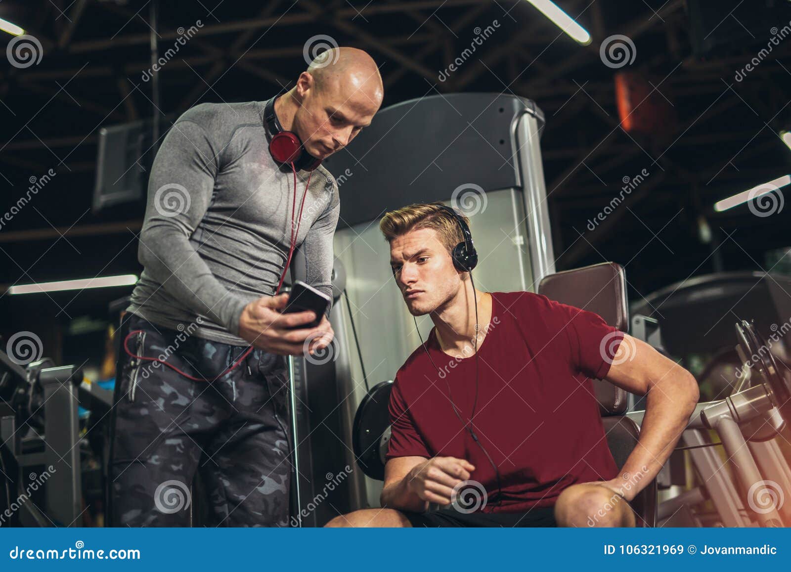 Man and Personal Trainer with Tablet Pc Computer Stock Image - Image of ...