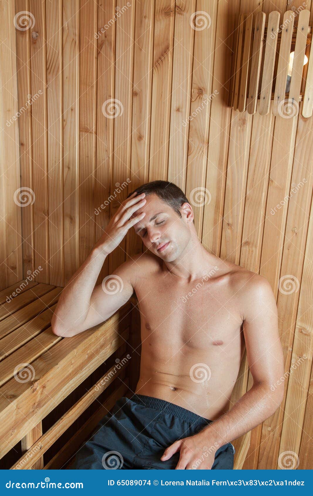 Man Perspiring Inside the Sauna Stock Photo - Image of adult ...