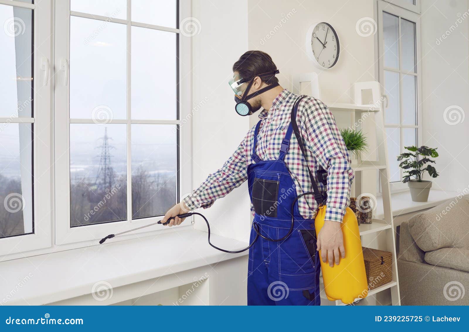 Man from Pest Control Service Spraying Insecticide Over Window Frame ...