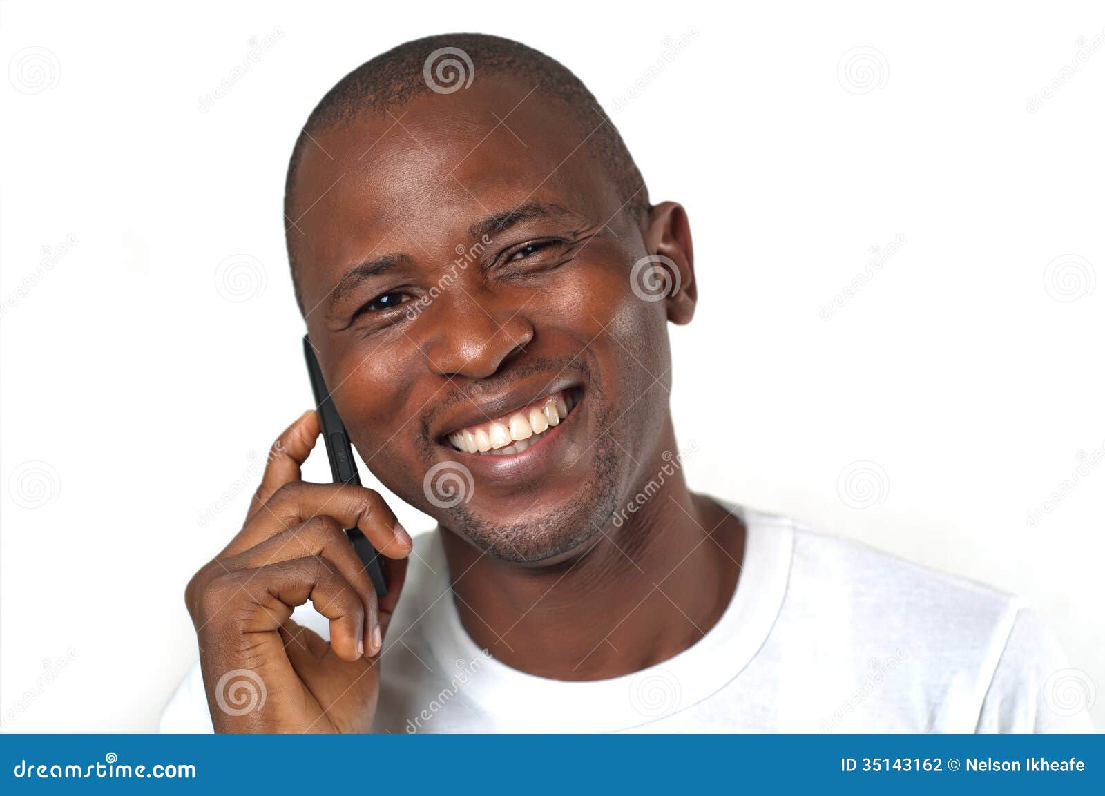 Man on phone stock photo. Image of portrait, smile, white - 35143162
