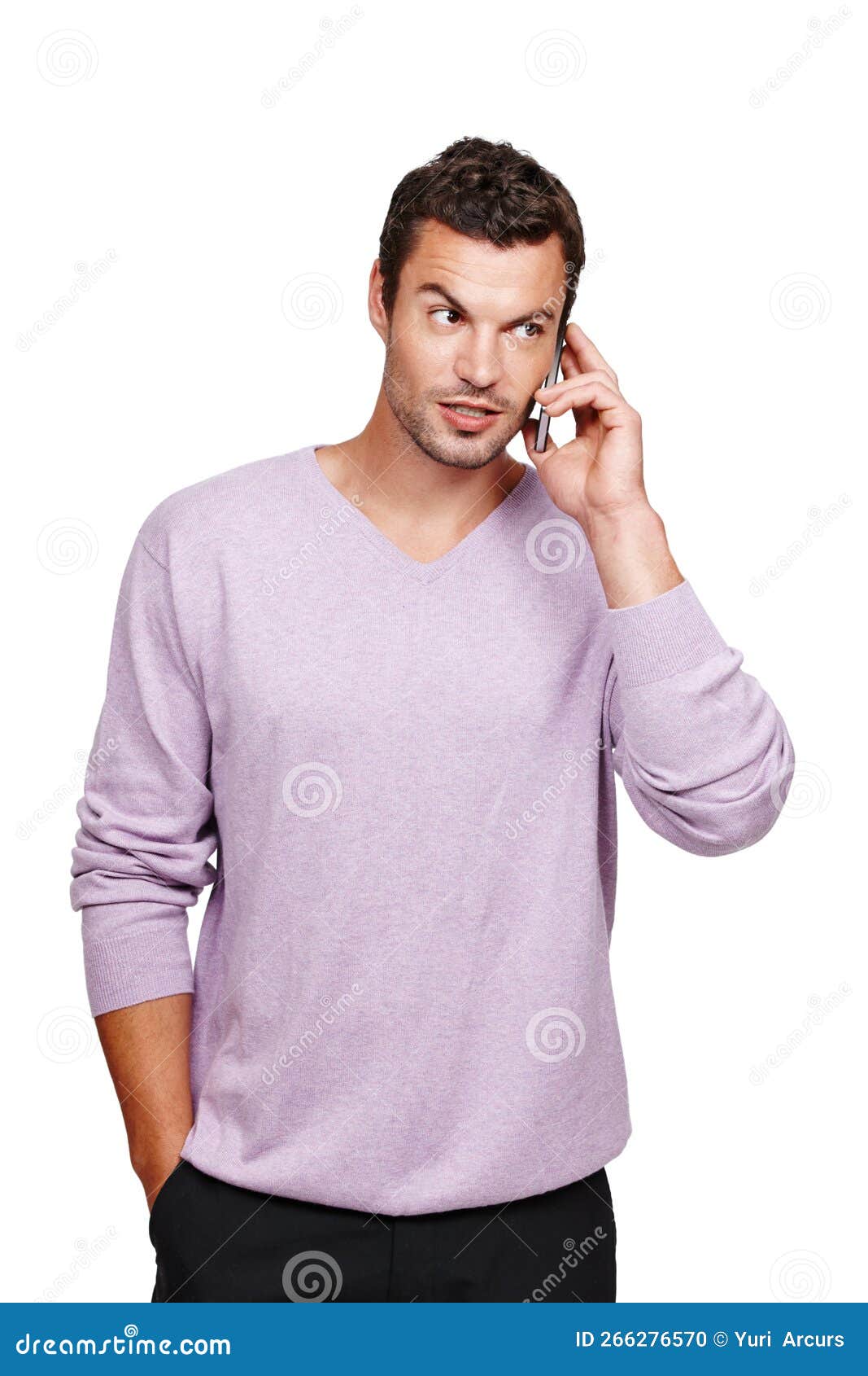 Man, Phone Call Conversation and Thinking in Studio for Online ...