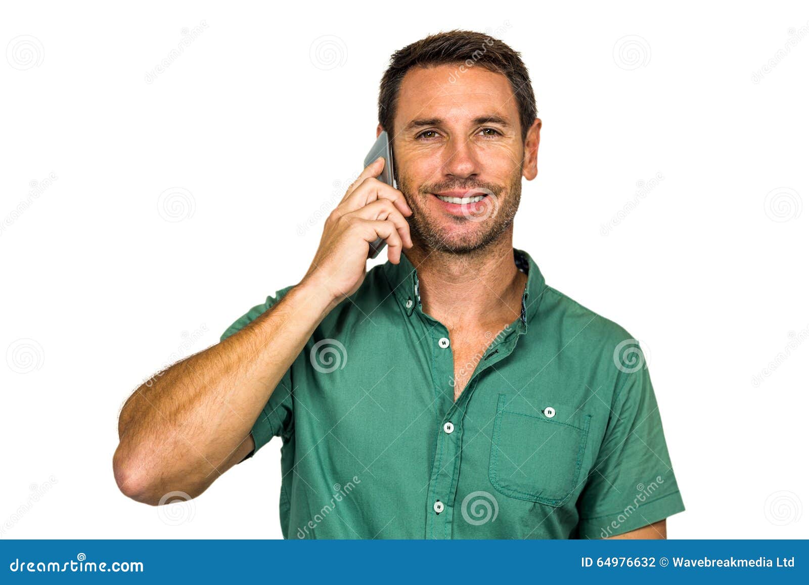 Man on Phone Call Smiling at Camera Stock Photo - Image of cellphone ...