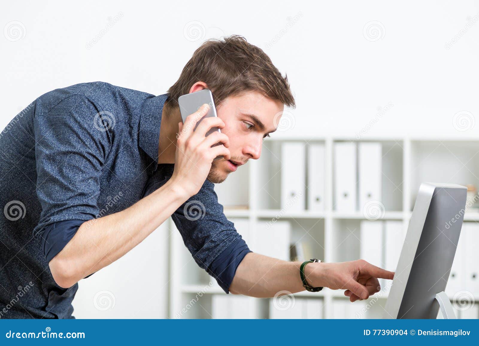 Man with Phone and Computer Display Stock Photo - Image of lawyer ...