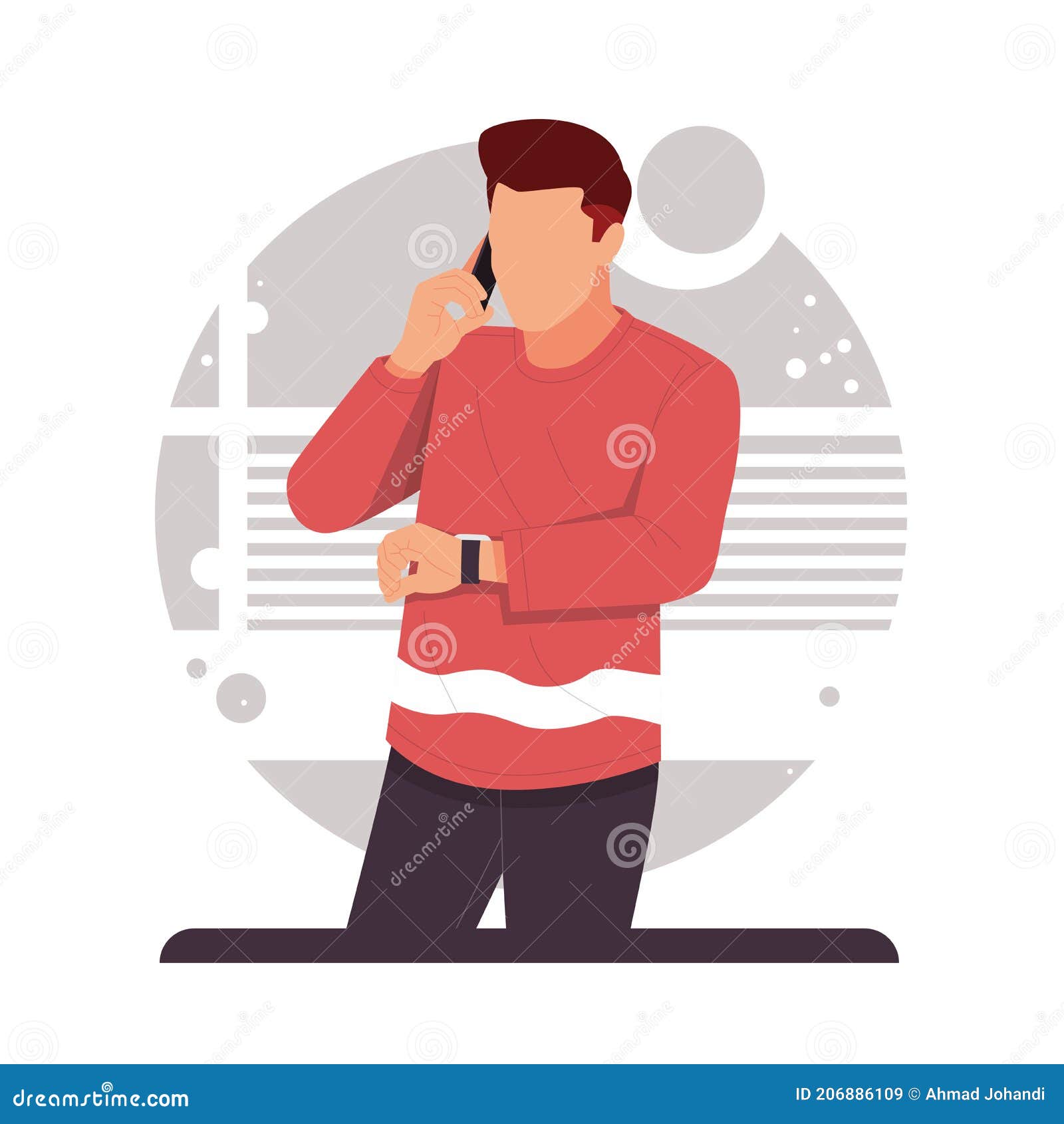 Man on the Phone Looking at His Wrist Watch, Vector Illustration Stock ...