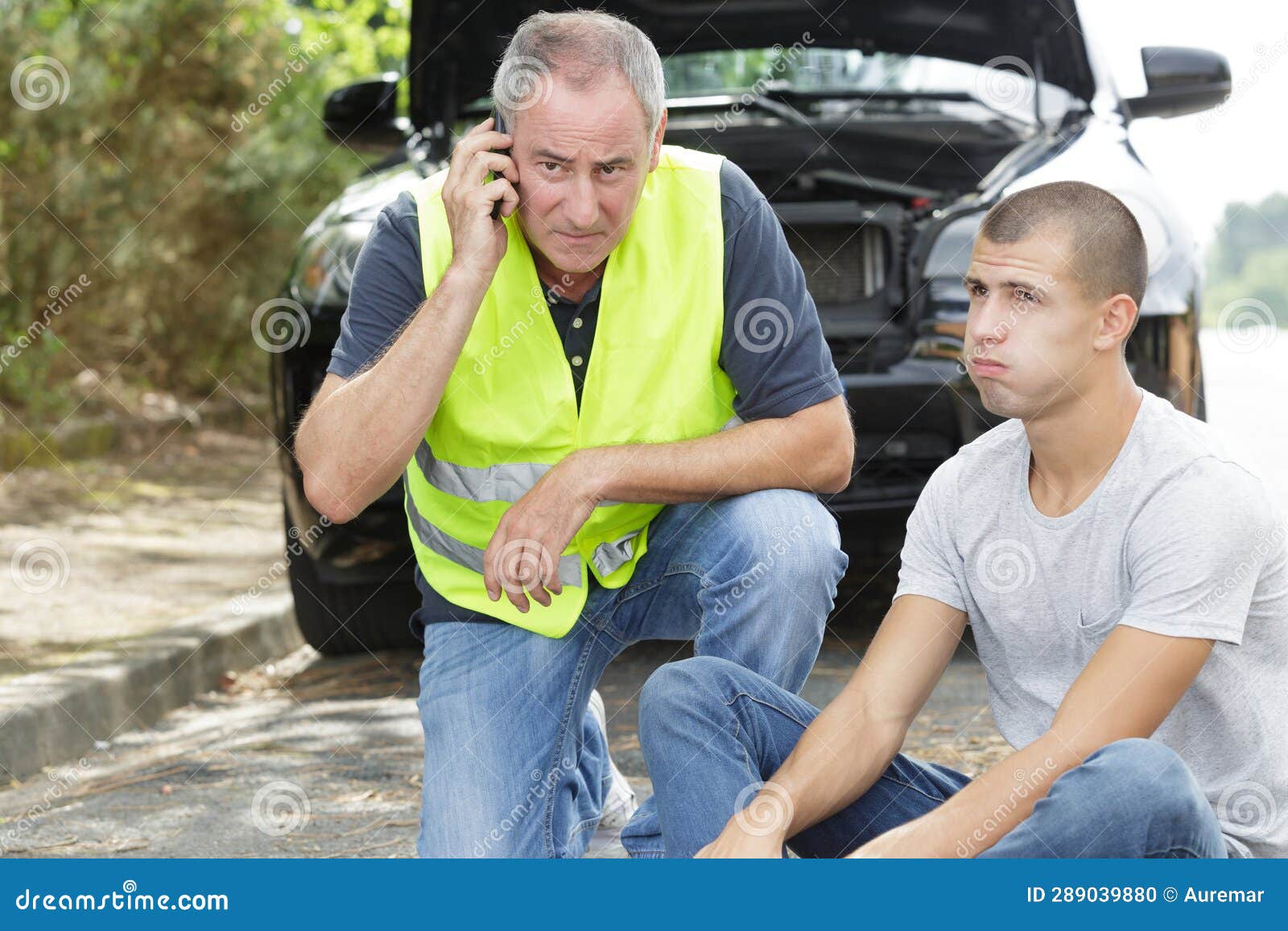 Man on Phone Reporting Incident on Road Stock Photo - Image of trauma ...