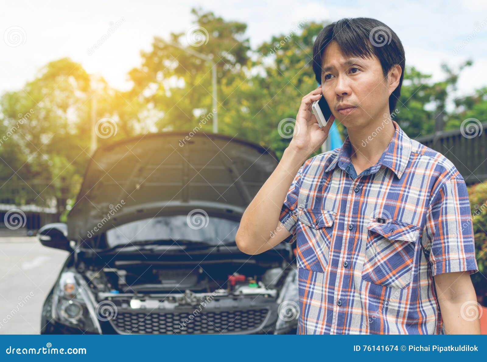 Man Phoning for Help stock photo. Image of auto, phoning - 76141674