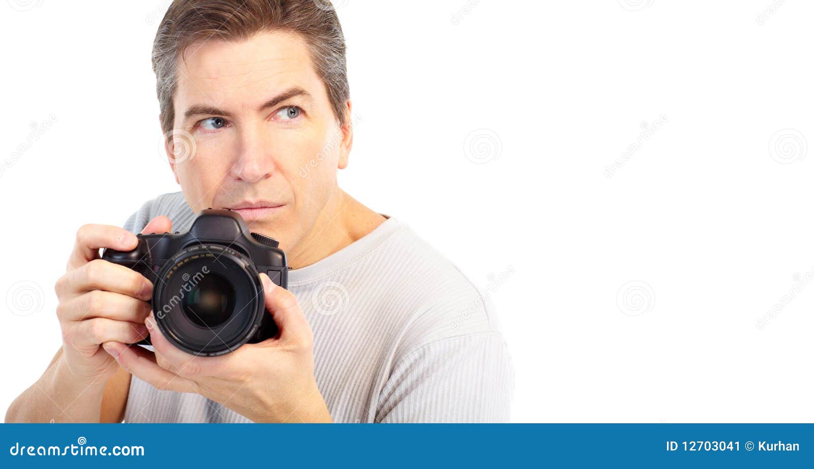 Man with photo camera stock image. Image of face, isolate - 12703041