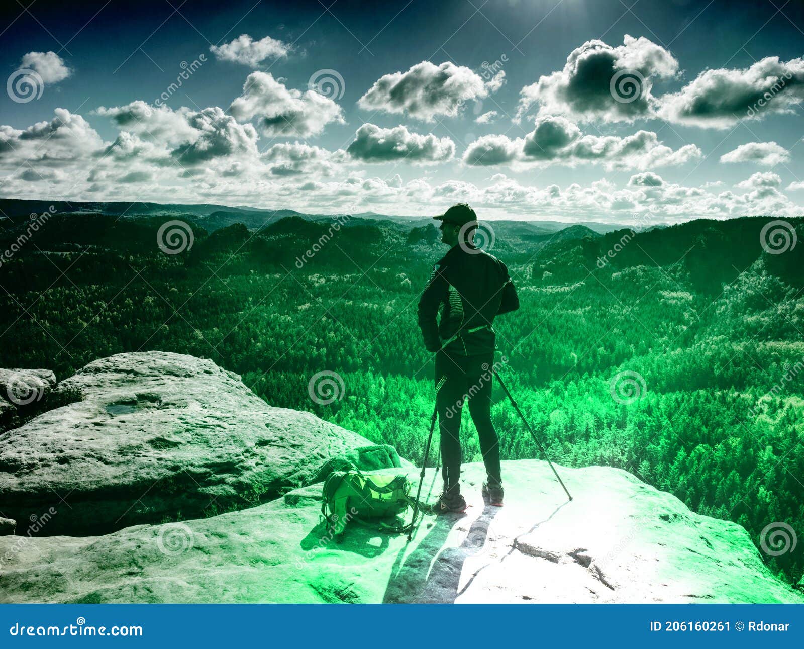 Man Photographer with Tripod are Working on Slope Cliff Stock Image ...