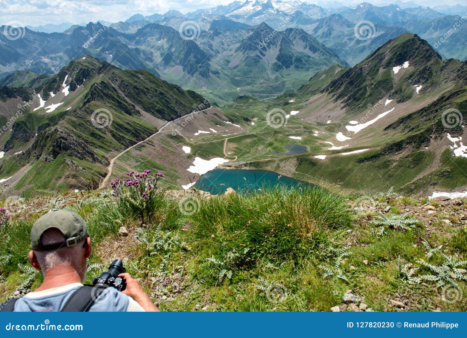 Man Photographing the Range of Pyrennes Mountains Stock Photo - Image ...