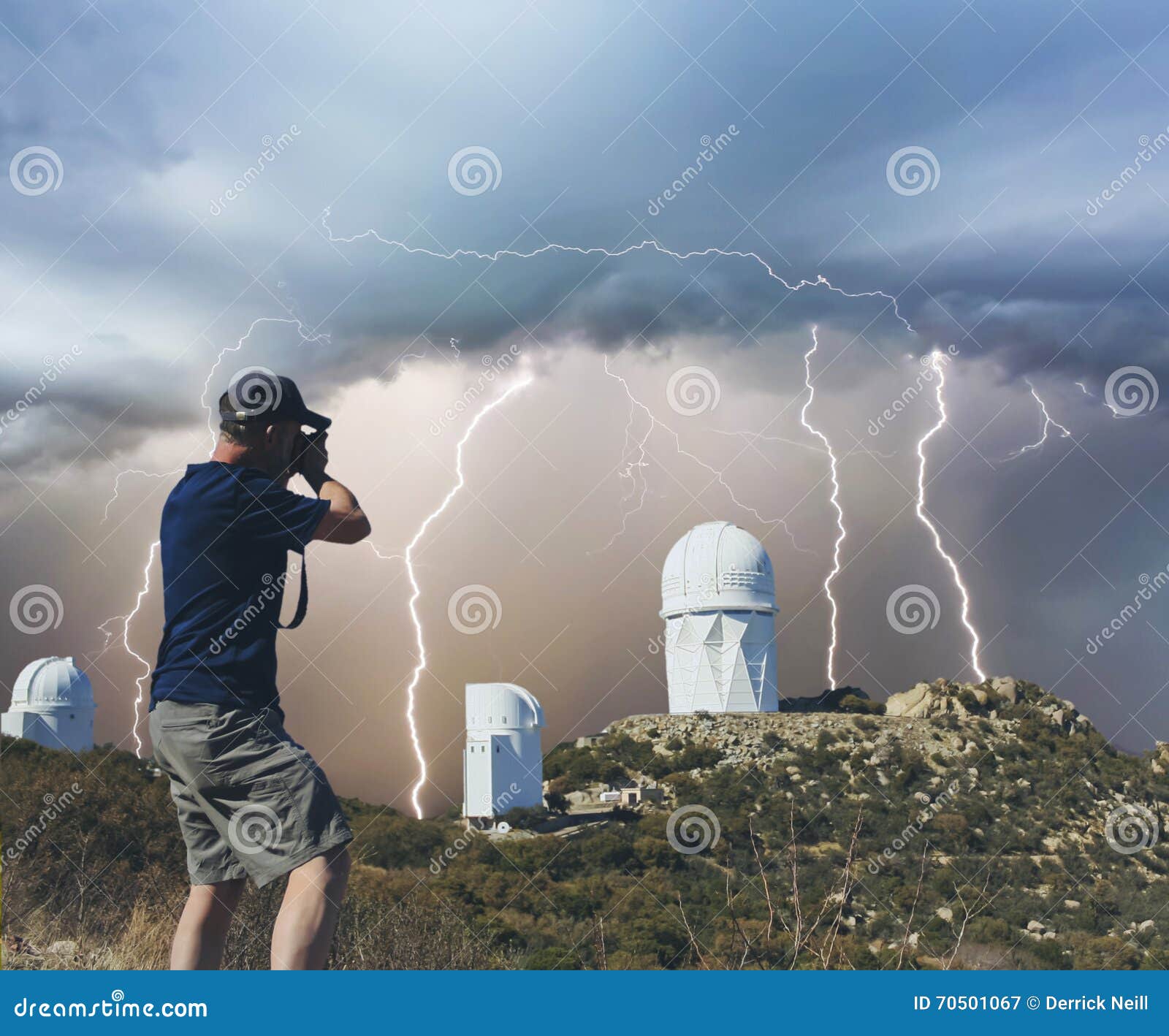 A Man Photographs Observatories during a Storm Stock Image - Image of ...
