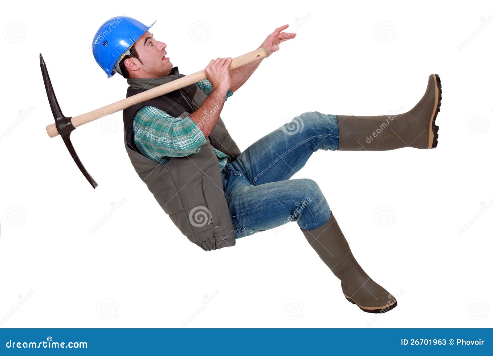 Man with pick-axe falling stock image. Image of security - 26701963