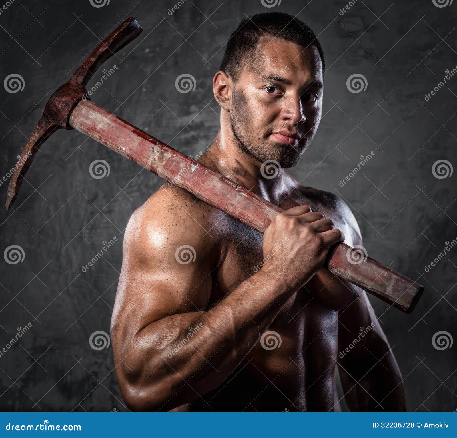 Man with pickaxe stock photo. Image of chest, miner, holding - 32236728