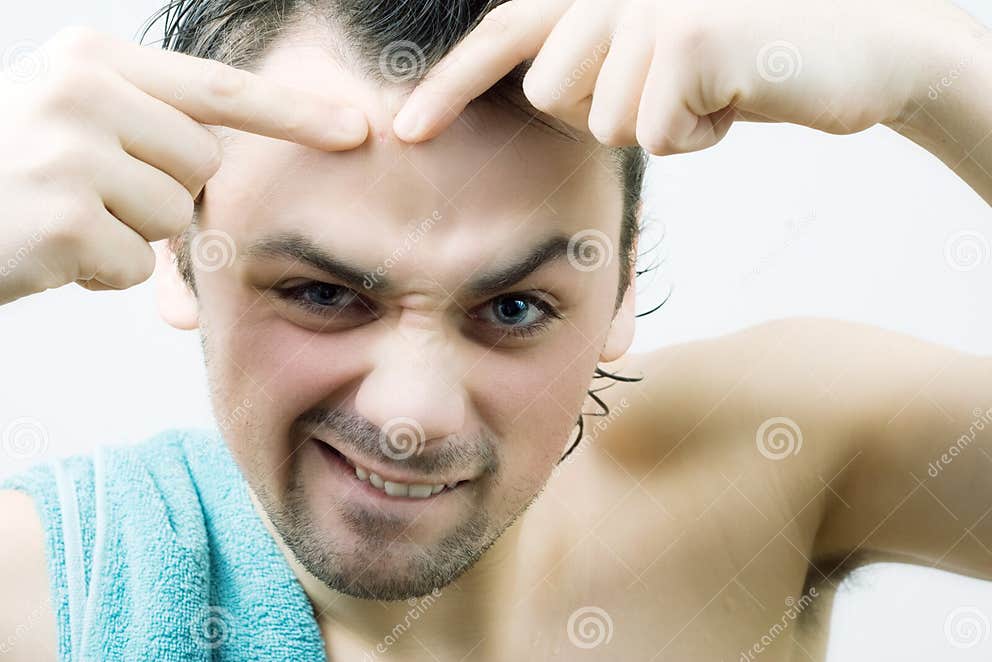 Man picking pimple. stock photo. Image of bodycare, bathroom - 7120820