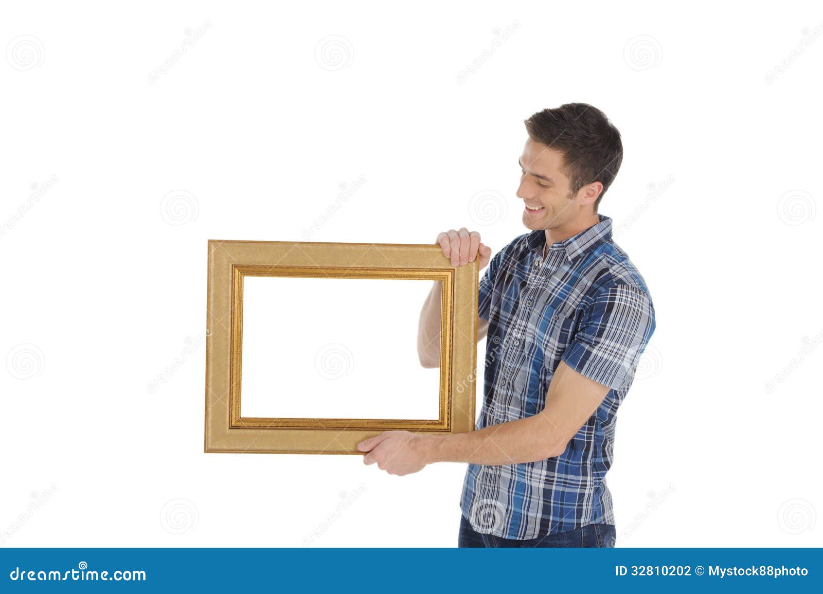 Man with picture frame. stock photo. Image of smiling - 32810202