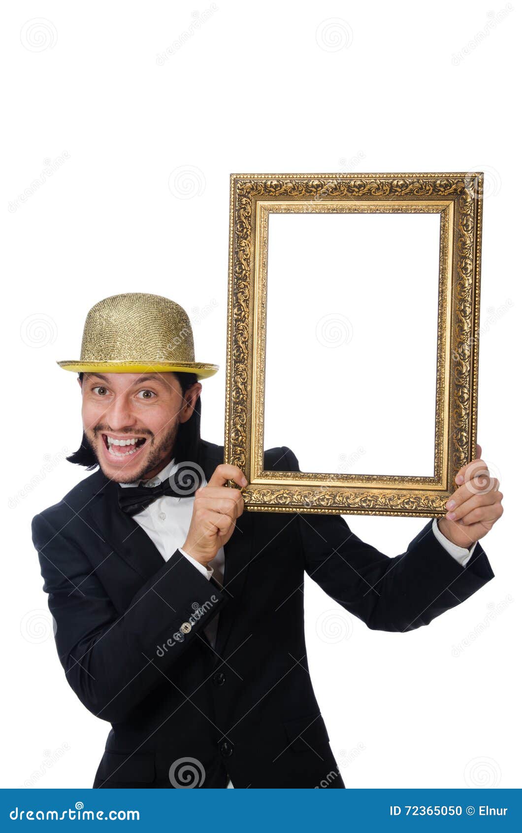 The Man with Picture Frame Isolated on White Stock Photo - Image of ...