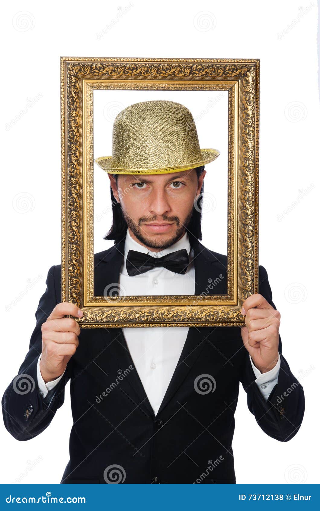 The Man with Picture Frame Isolated on White Stock Photo - Image of ...