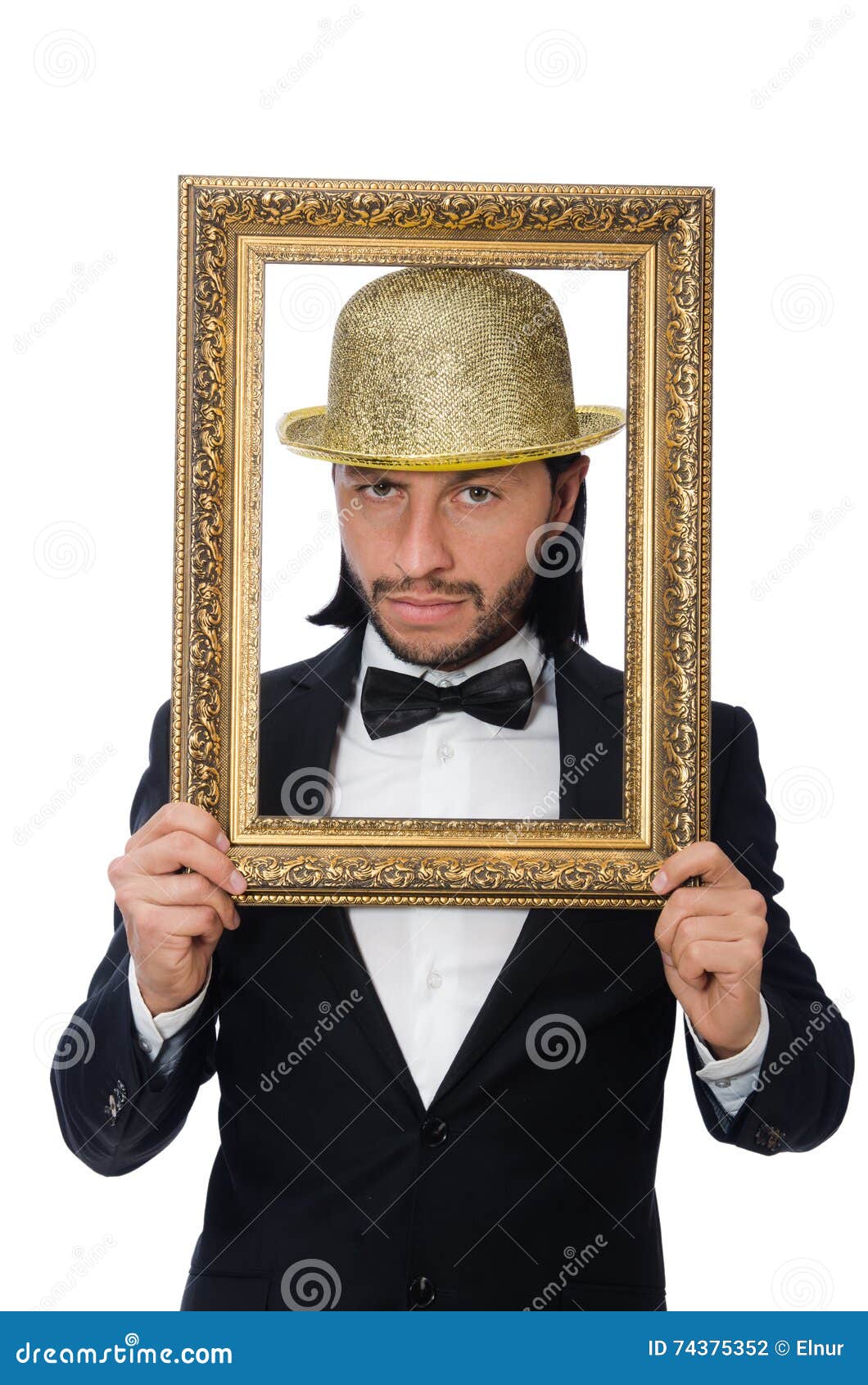 The Man with Picture Frame Isolated on White Stock Photo - Image of ...
