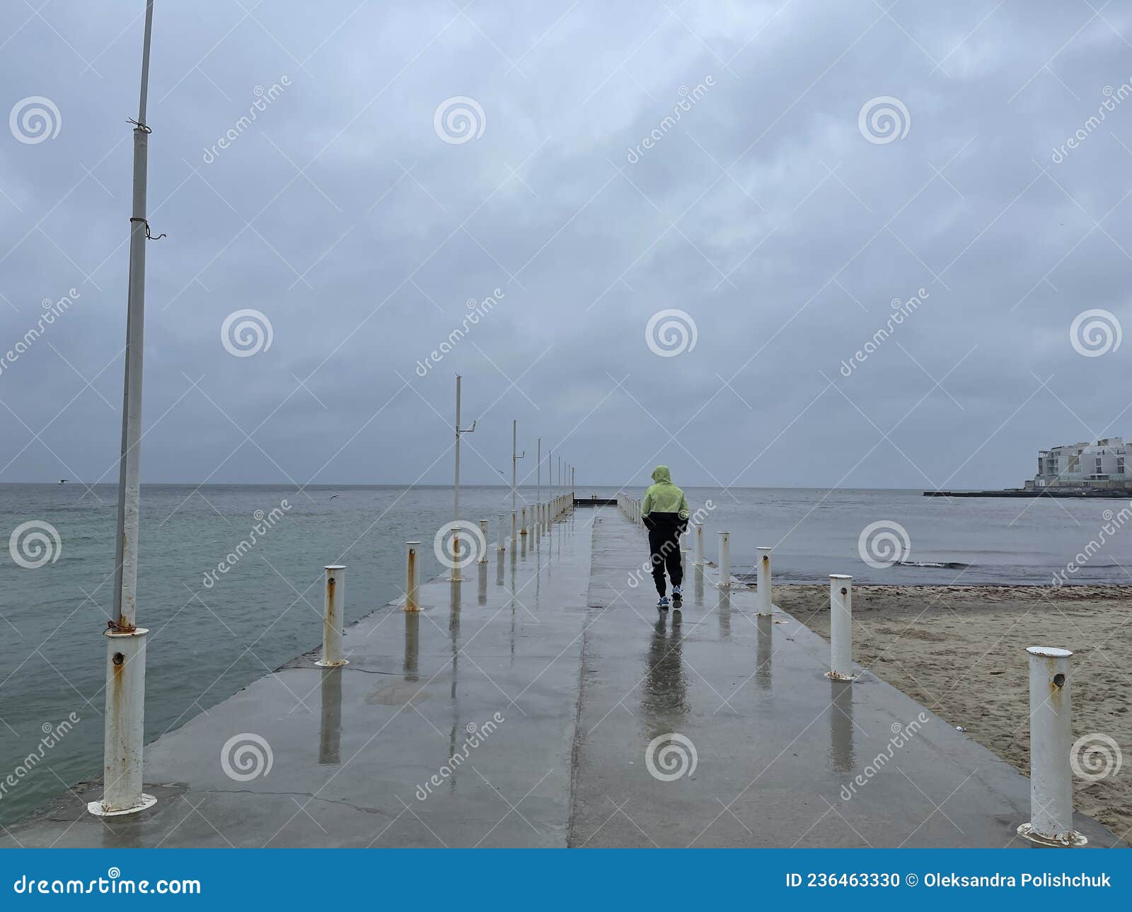 Man on a Pier on a Rainy Day Stock Photo - Image of nature, rain: 236463330