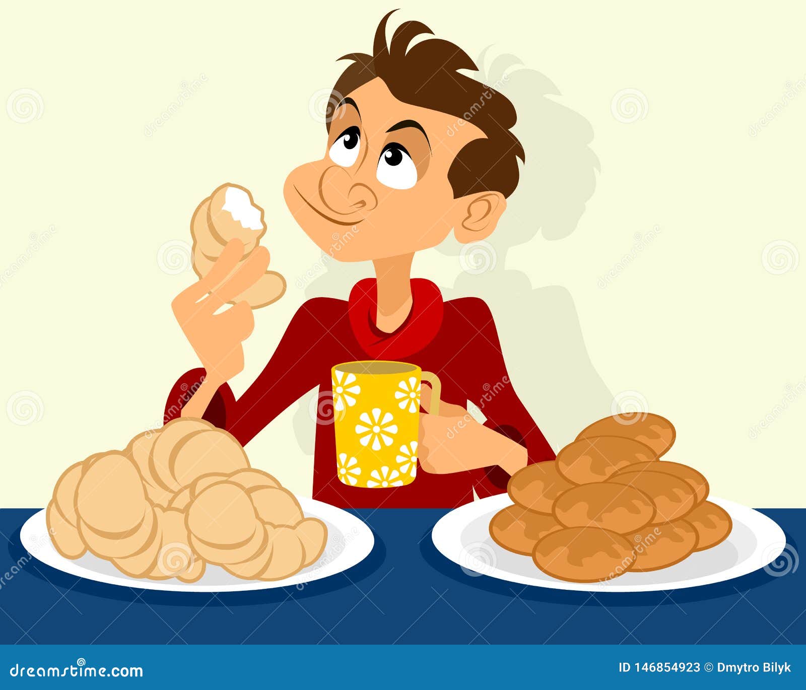 Man With Pies And Croissants Cartoon Vector | CartoonDealer.com #146854923